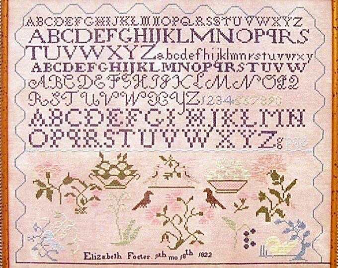 Elizabeth Foster 1822 the Marking Samplar Counted Cross Stitch Quaker ...