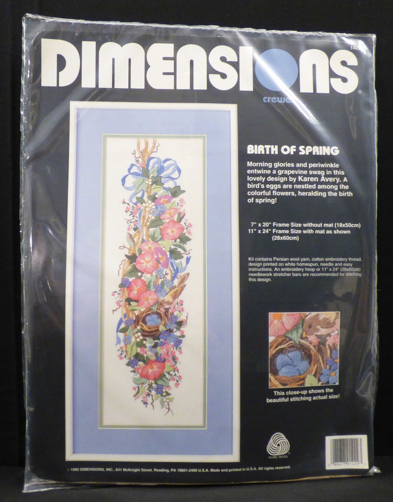 1993 Birth of Spring Dimensions Crewel Needlework Kit 1422 Frame Size 7 ...