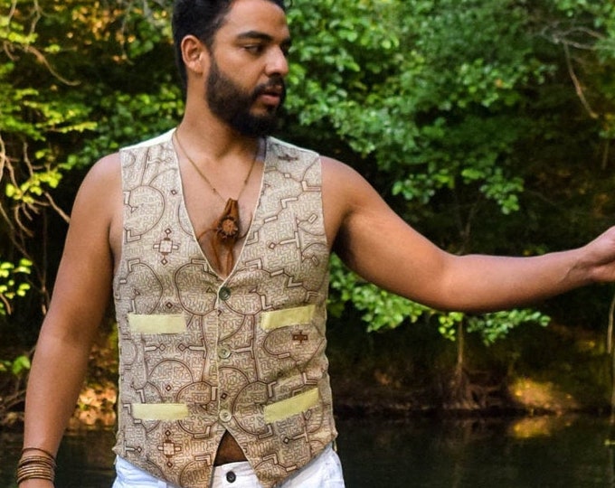 Shipibo Men Vest, Beige Color and Organic Cotton, Geometry Clothes ...
