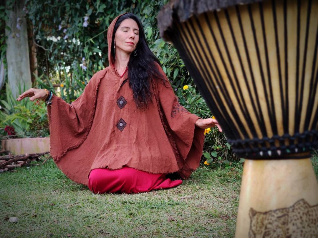 Celtic Hooded Medieval Poncho, Elven Fairy Clothing, Terracota Cape ...