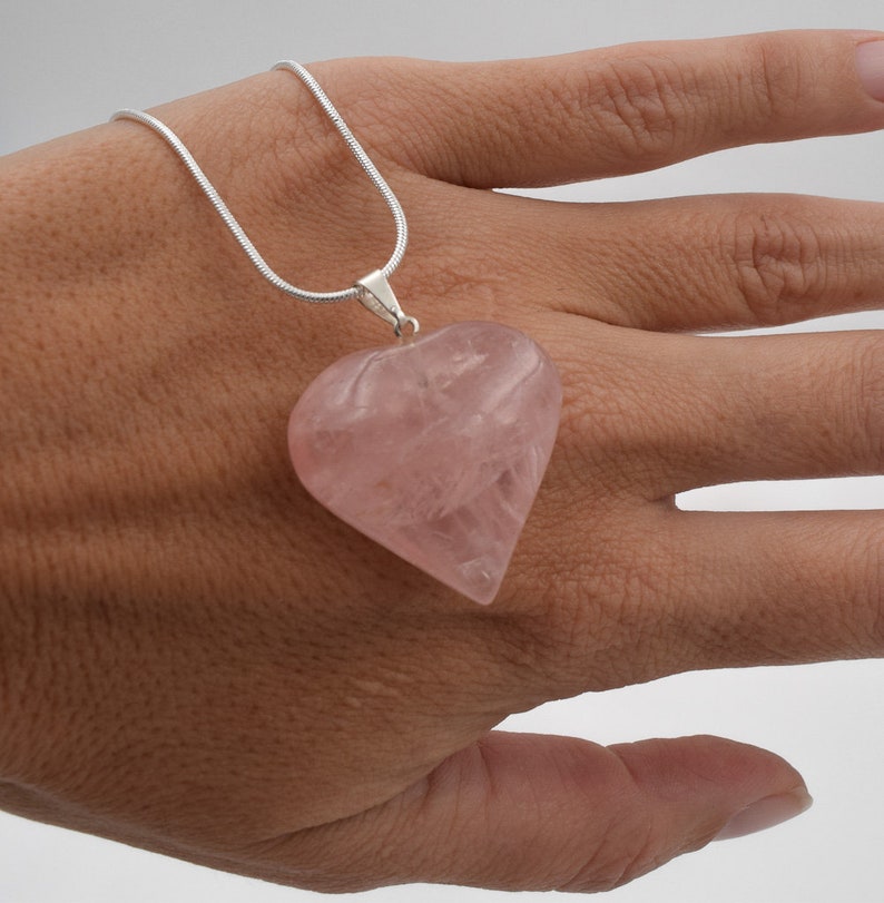 Rose Quartz Heart Necklace Heart Pendant Healing Jewelry - Etsy