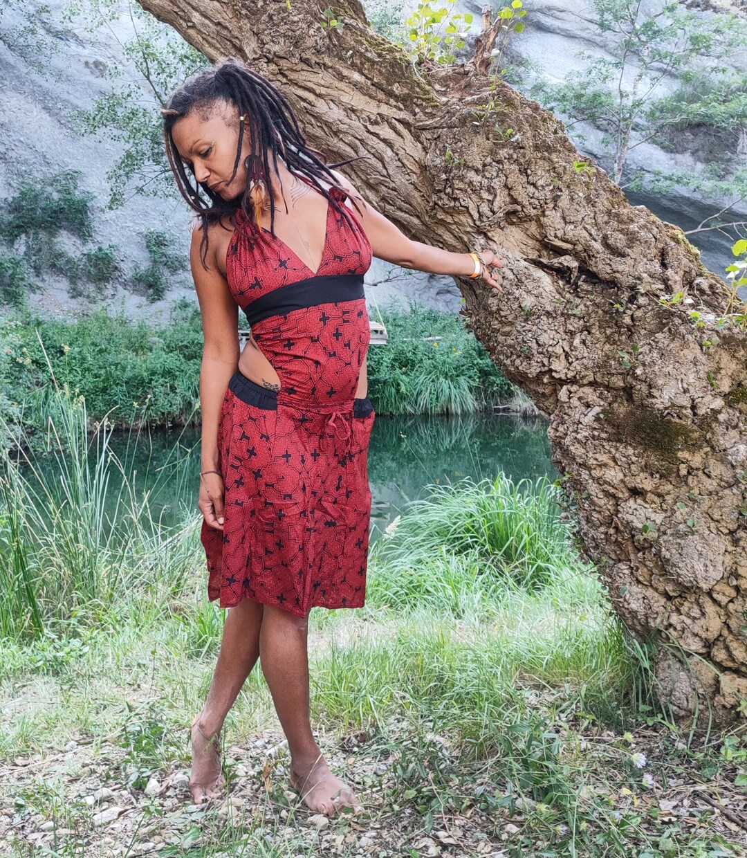Open Back Red Cotton Dress: Handmade Shipibo Goa Trance Style - Etsy