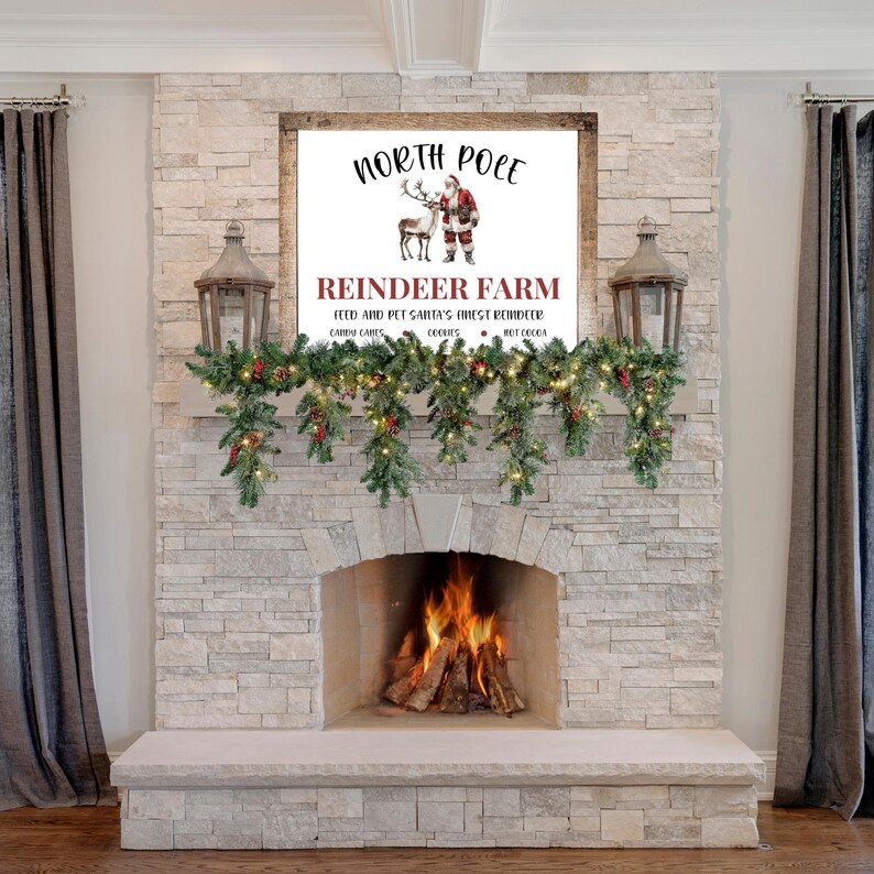 North Pole Reindeer Farm Sign, Santa's Reindeer Poster, Christmas ...