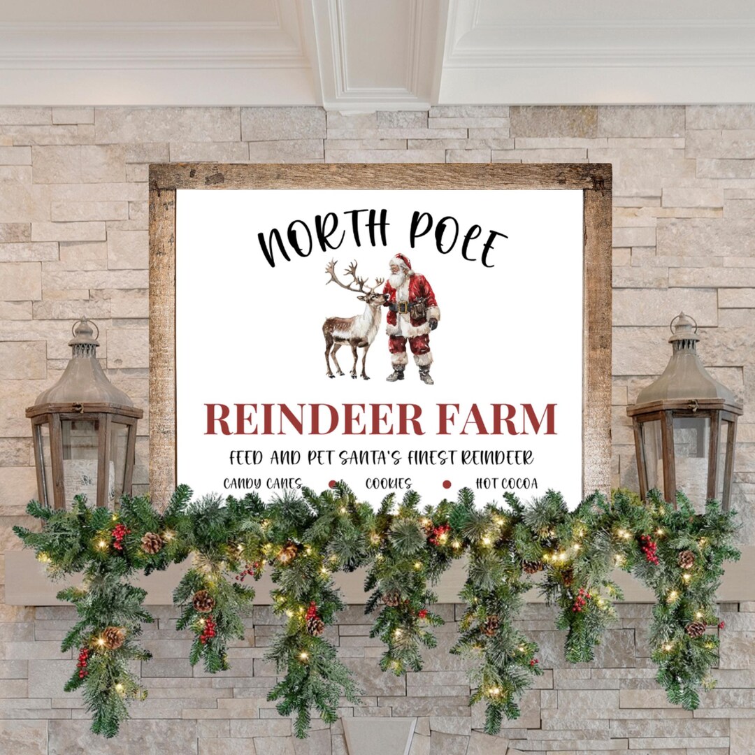North Pole Reindeer Farm Sign, Santa's Reindeer Poster, Christmas ...
