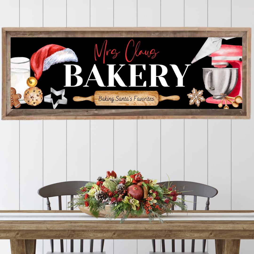 Mrs Claus Bakery Sign, Christmas Kitchen Print, Gingerbread Bakery ...