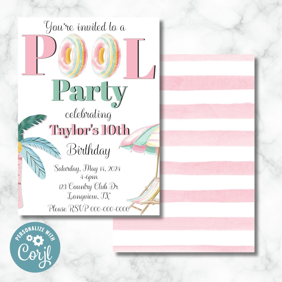 Swimming Party Invitation, Pool Party Birthday Invitation, Swimming ...