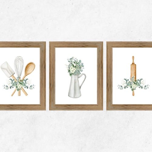 Kitchen Herb Prints Watercolor Eucalyptus Wall Art Farmhouse - Etsy