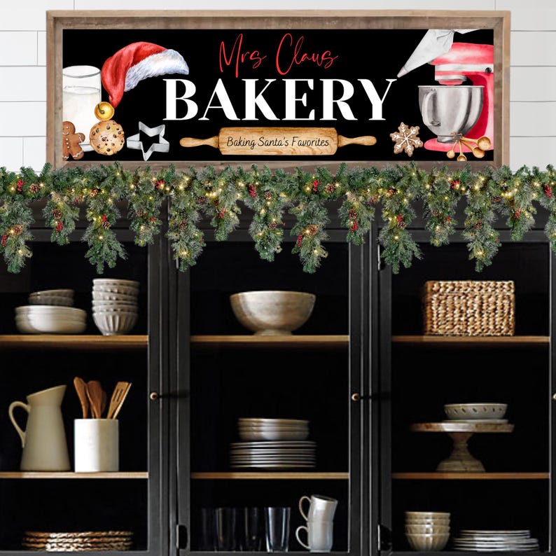 Mrs Claus Bakery Sign, Christmas Kitchen Print, Gingerbread Bakery ...