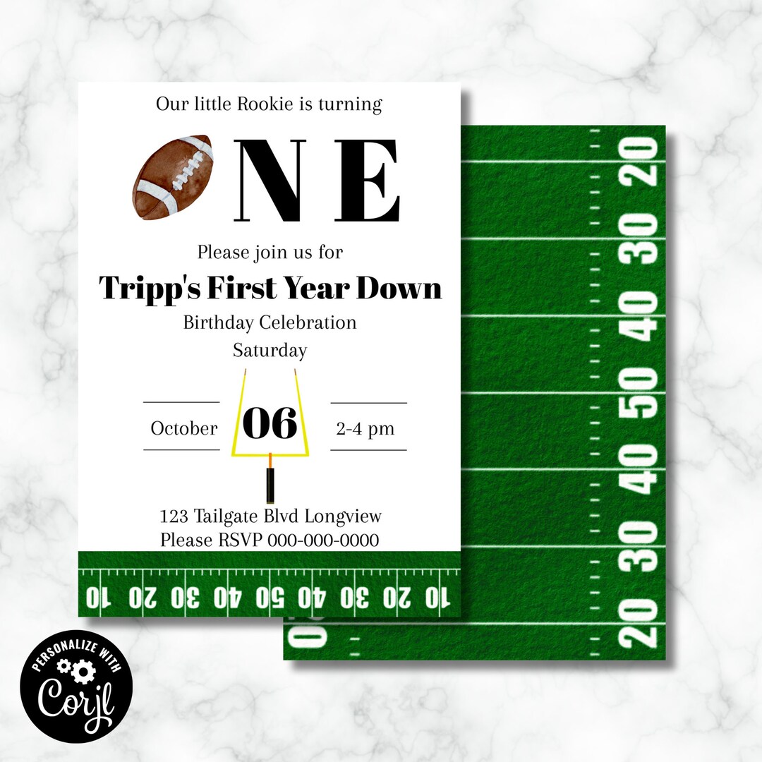 Football First Birthday Invitation, 1st Year Down Invitation, 1st ...