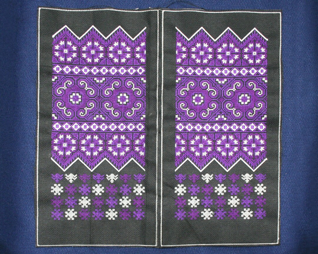 2 Pcs 32 Cm X 32 Cm Purple White Hmong Pattern Embroidery Fabric ...