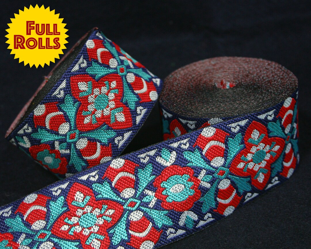 5cm • Full Roll (6 Meters) • Blue/red/white Hmong Flower Pattern Fabric ...