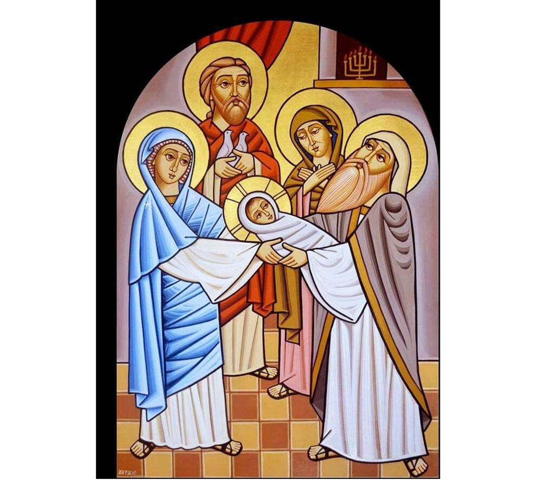 Holy Family Icon, Coptic Art, Painting, Holy Mother and Angel, Handmade ...