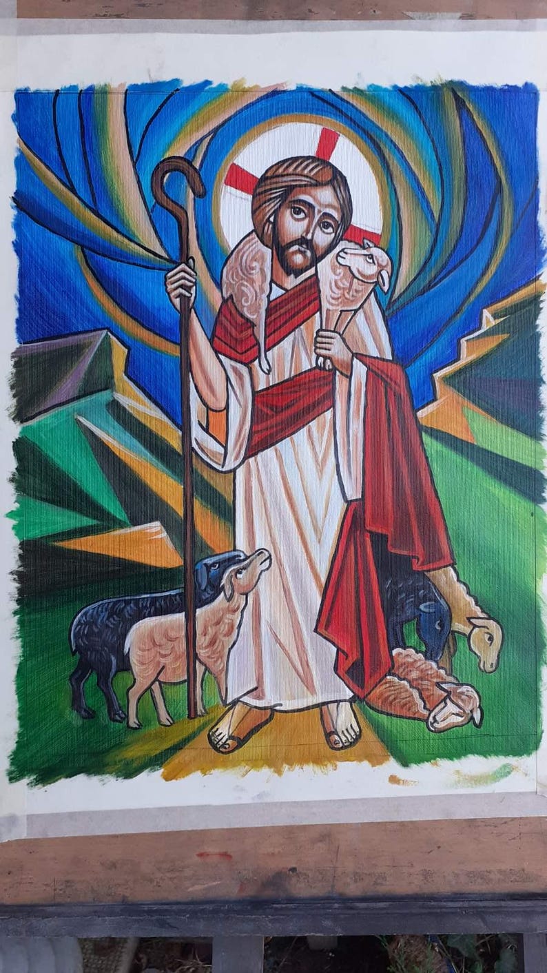 The Good Shepherd Icon, Coptic Art, Painting, Hand Painted Icon ...
