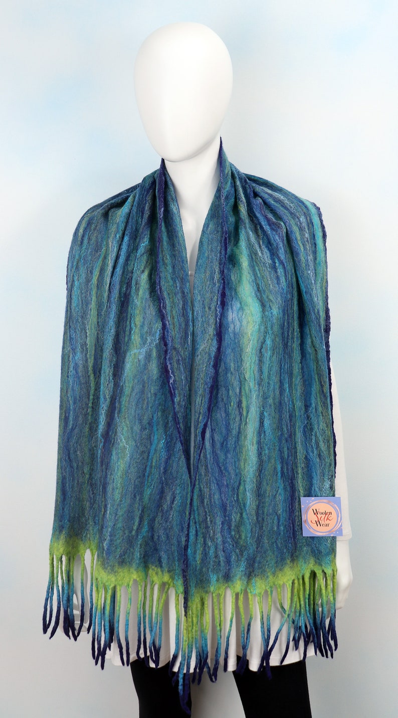 Cobweb Felt Scarf,turquoise Felt Scarf,wet Felted Wool Scarf,cobweb ...