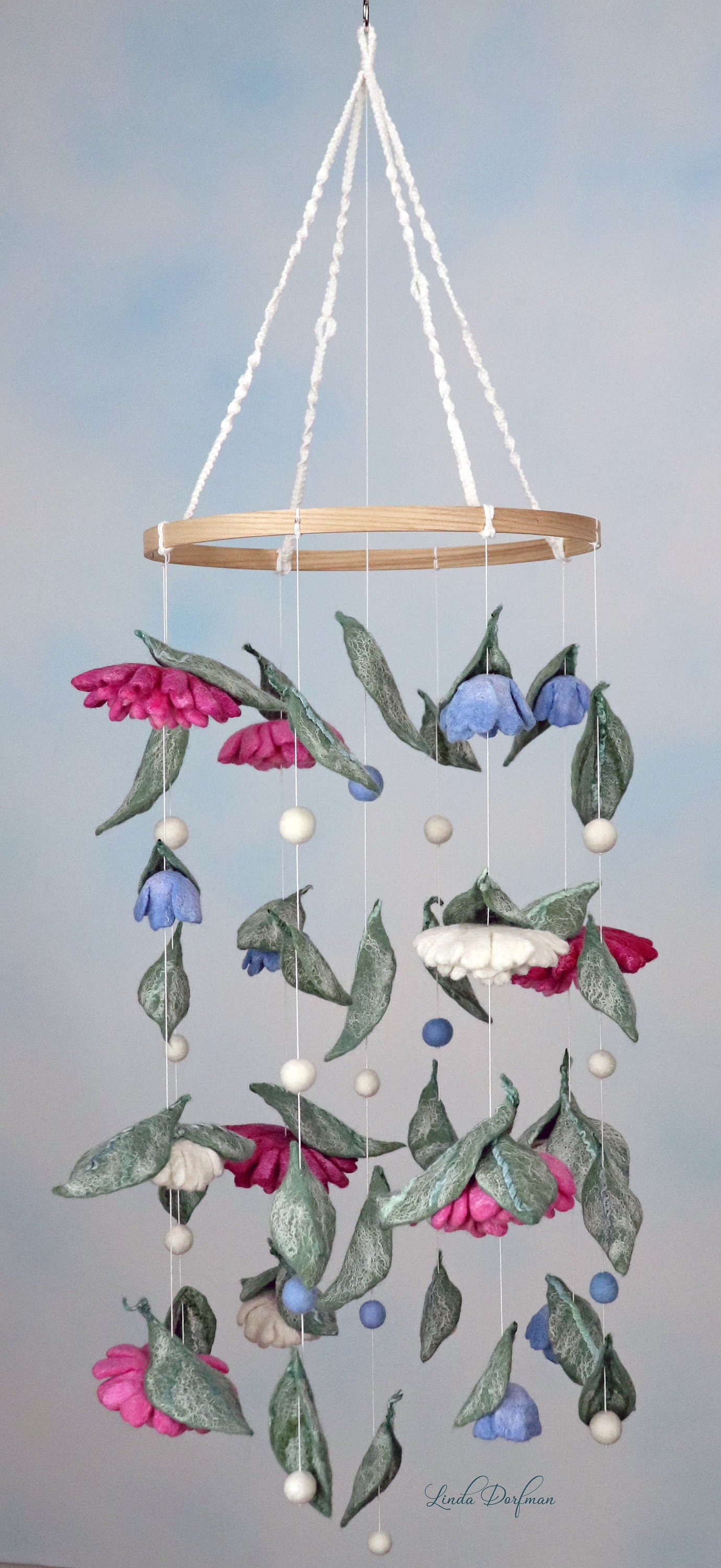 Felted Flower Mobile for Baby Girl Pink White Powder Blue - Etsy