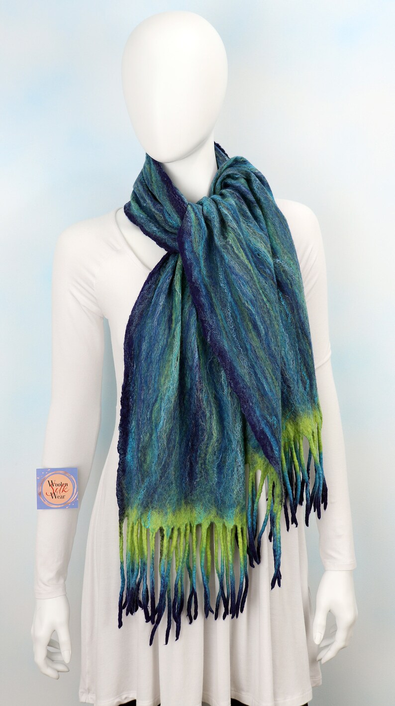 Cobweb Felt Scarf,turquoise Felt Scarf,wet Felted Wool Scarf,cobweb ...