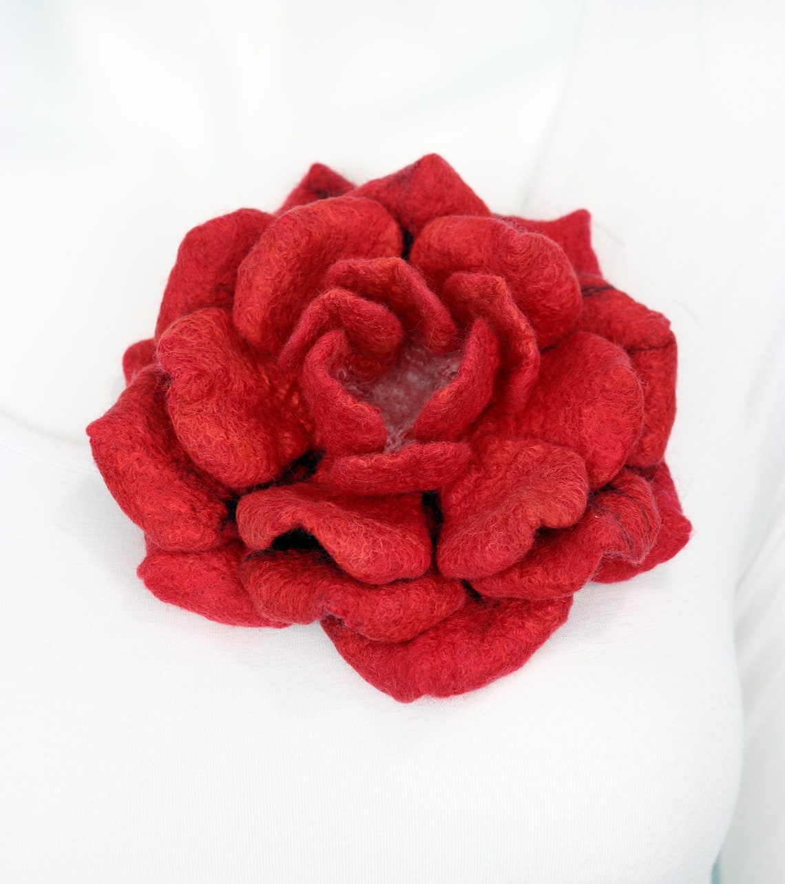 Large Felted Red Rose Flower Brooch Wet Felted Wool Flower - Etsy