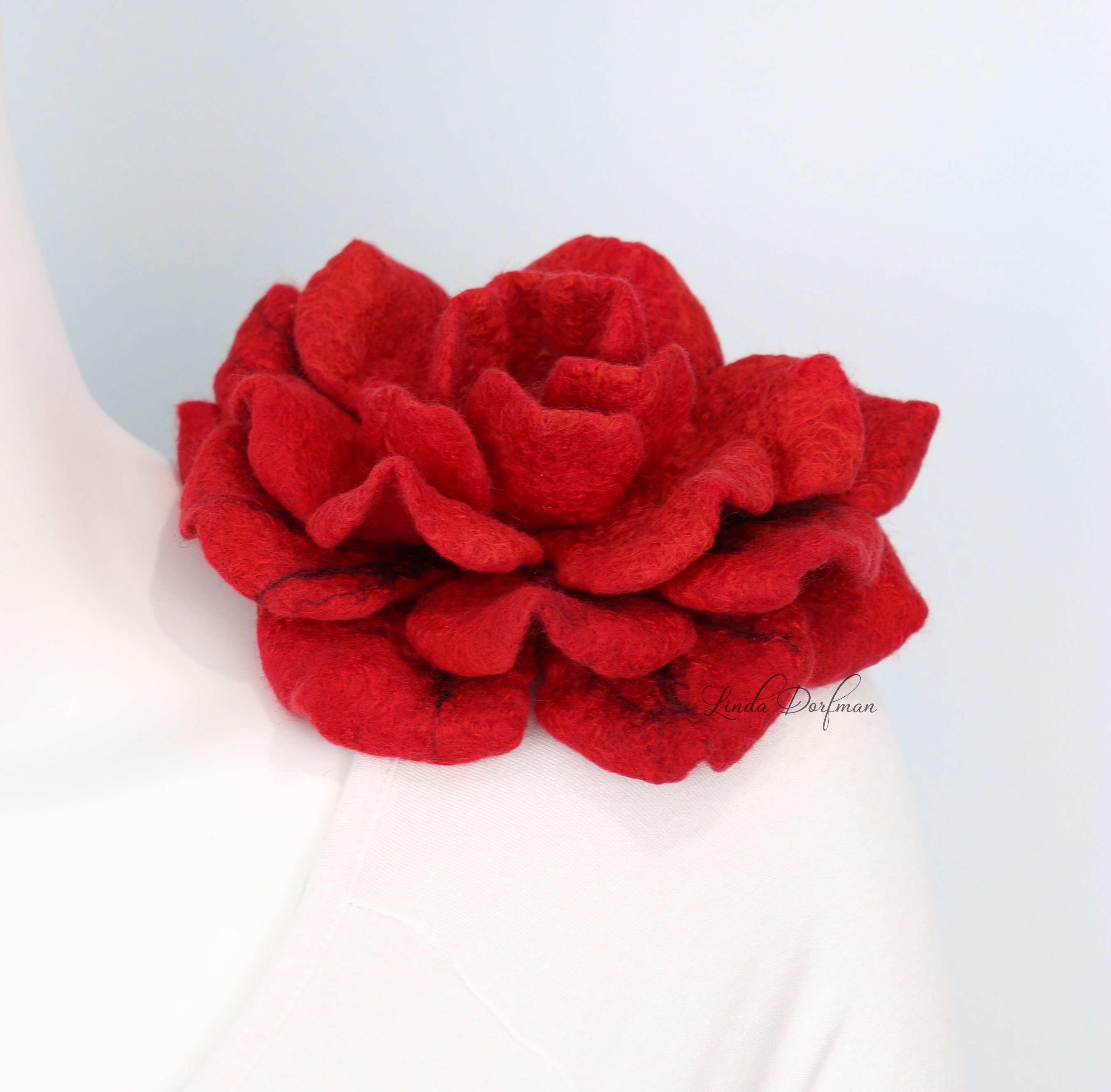 Large Felted Red Rose Flower Brooch Wet Felted Wool Flower - Etsy