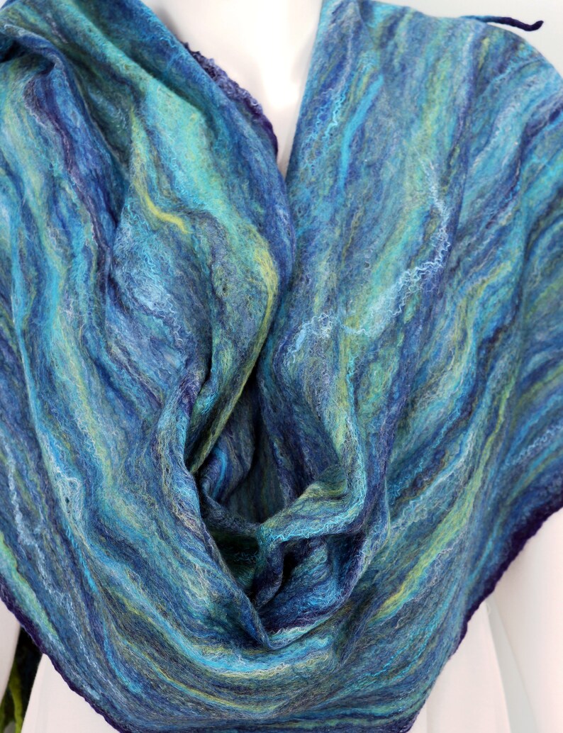 Cobweb Felt Scarf,turquoise Felt Scarf,wet Felted Wool Scarf,cobweb ...