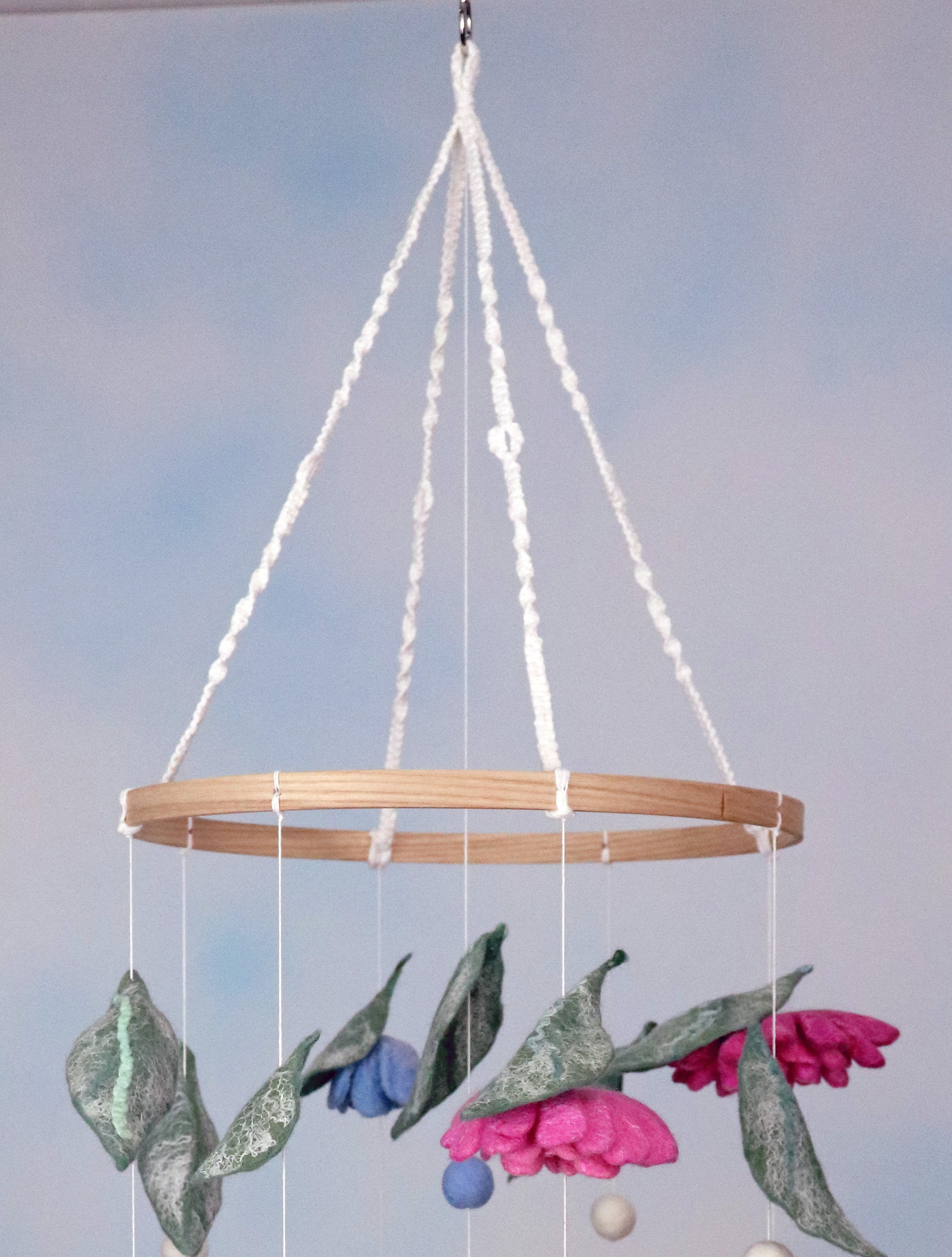 Felted Flower Mobile for Baby Girl Pink White Powder Blue - Etsy
