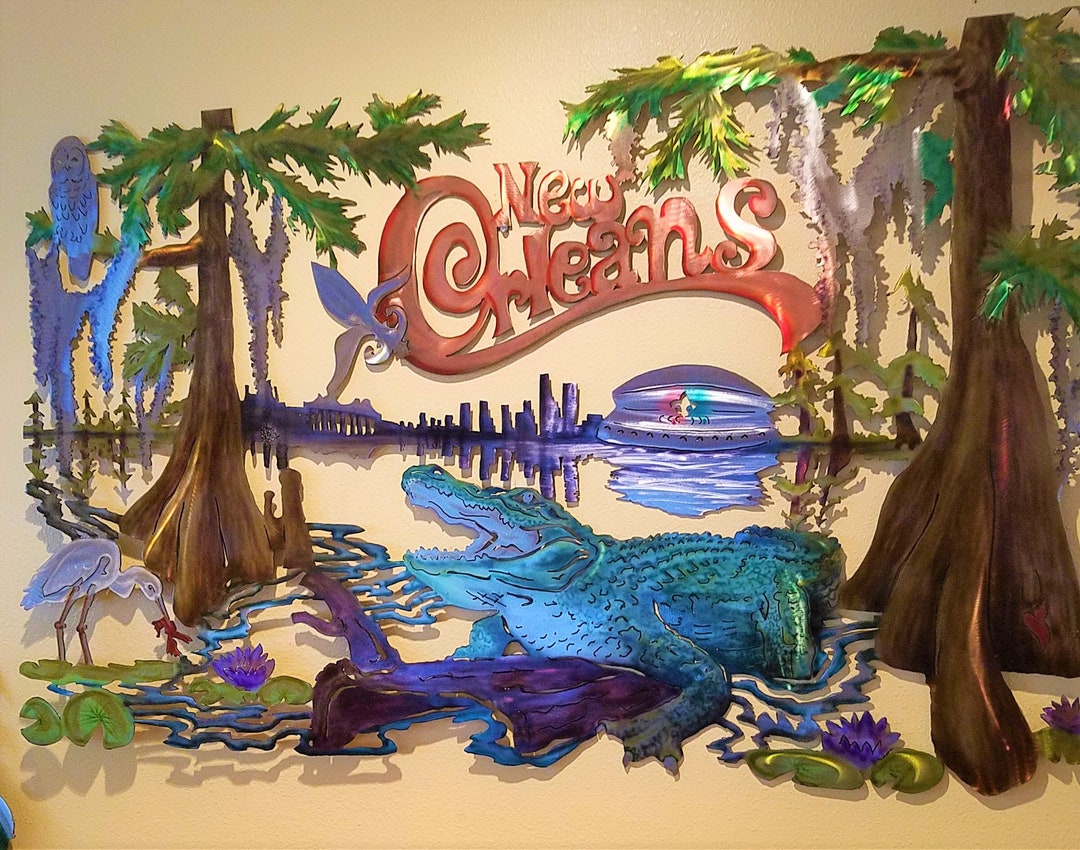 New Orleans Alligator Swamp Scene Superdome Cypress Trees - Etsy