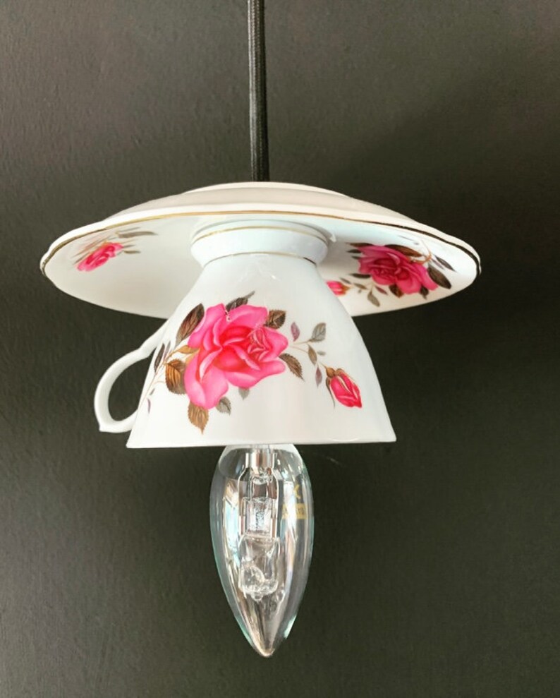 Tea Cup Light Vintage Floral Cup and Saucer Ceiling Cafe | Etsy UK