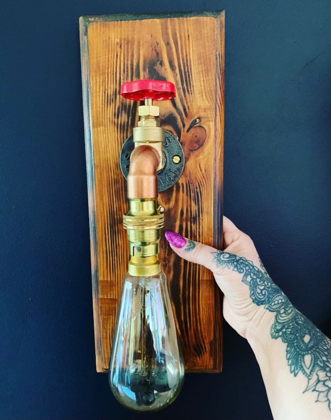 Wood Copper Tap Wall Light Industrial E27 Urban Loft Indoor - Etsy