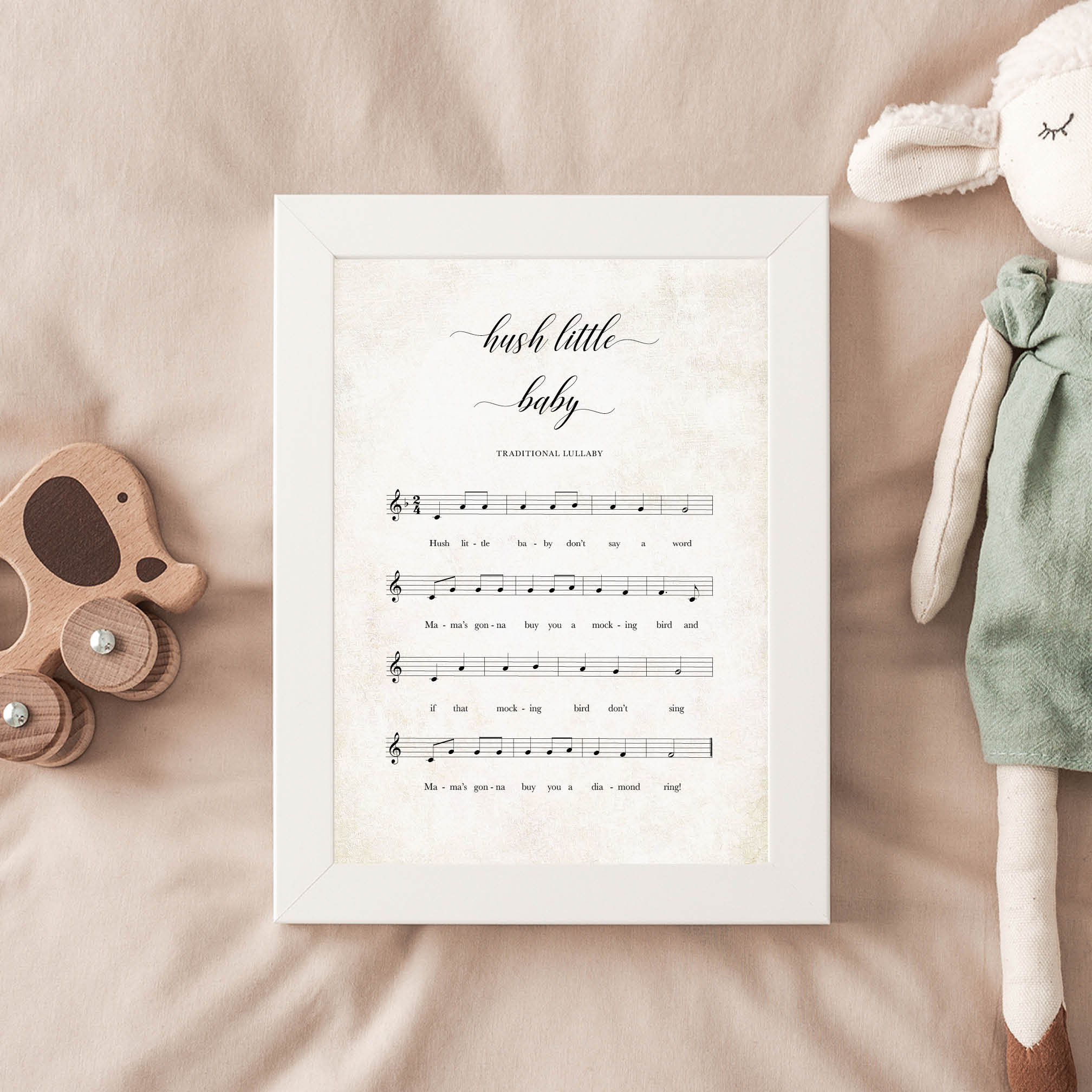 Hush Little Baby Lullaby Print, Printable Wall Art, Sheet Music Print ...