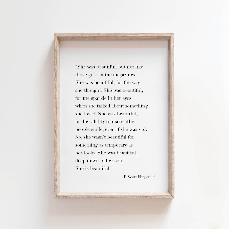 She Was Beautiful F. Scott Fitzgerald Quote Digital Print - Etsy