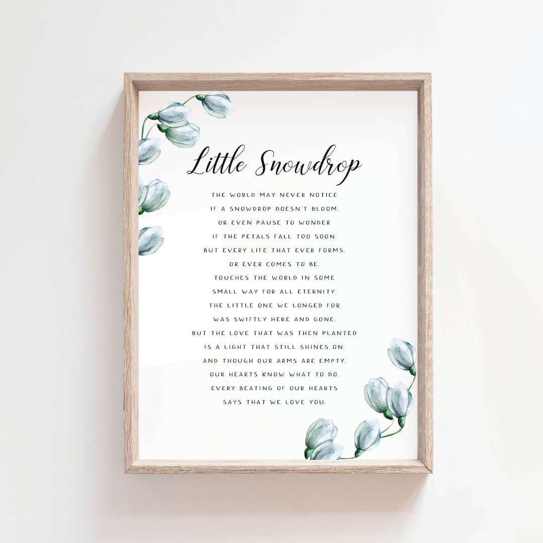 Little Snowdrop Poem Printable, Miscarriage Gift for Mom or Dad, Baby ...