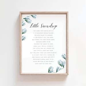 Little Snowdrop Poem Printable, Miscarriage Gift for Mom or Dad, Baby ...