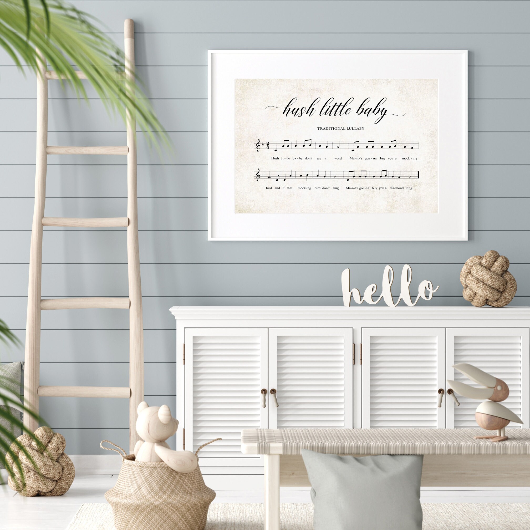 Hush Little Baby Lullaby Print, Printable Wall Art, Sheet Music Print ...