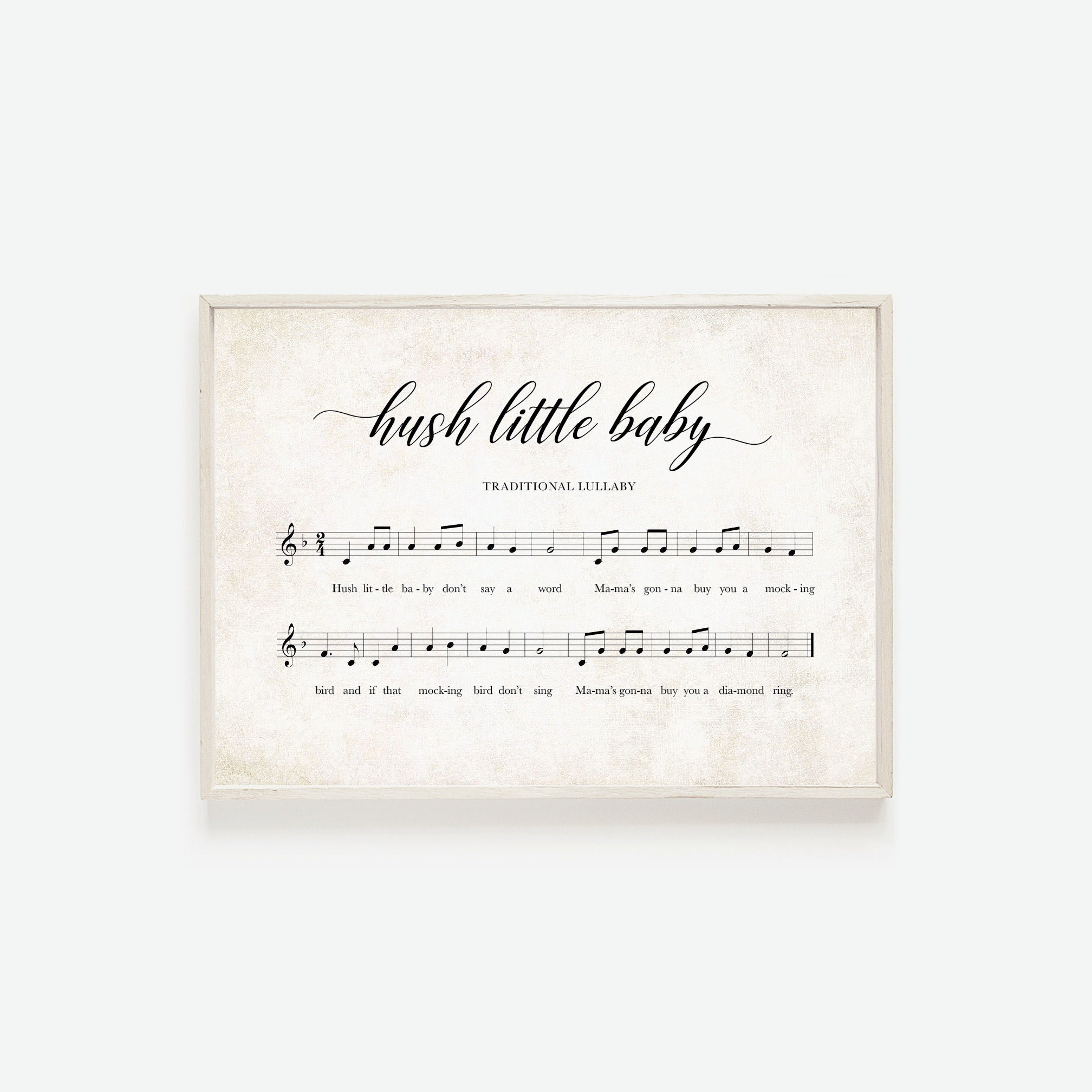 Hush Little Baby Lullaby Print, Printable Wall Art, Sheet Music Print ...