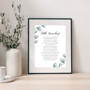 Little Snowdrop Poem Printable, Miscarriage Gift for Mom or Dad, Baby ...