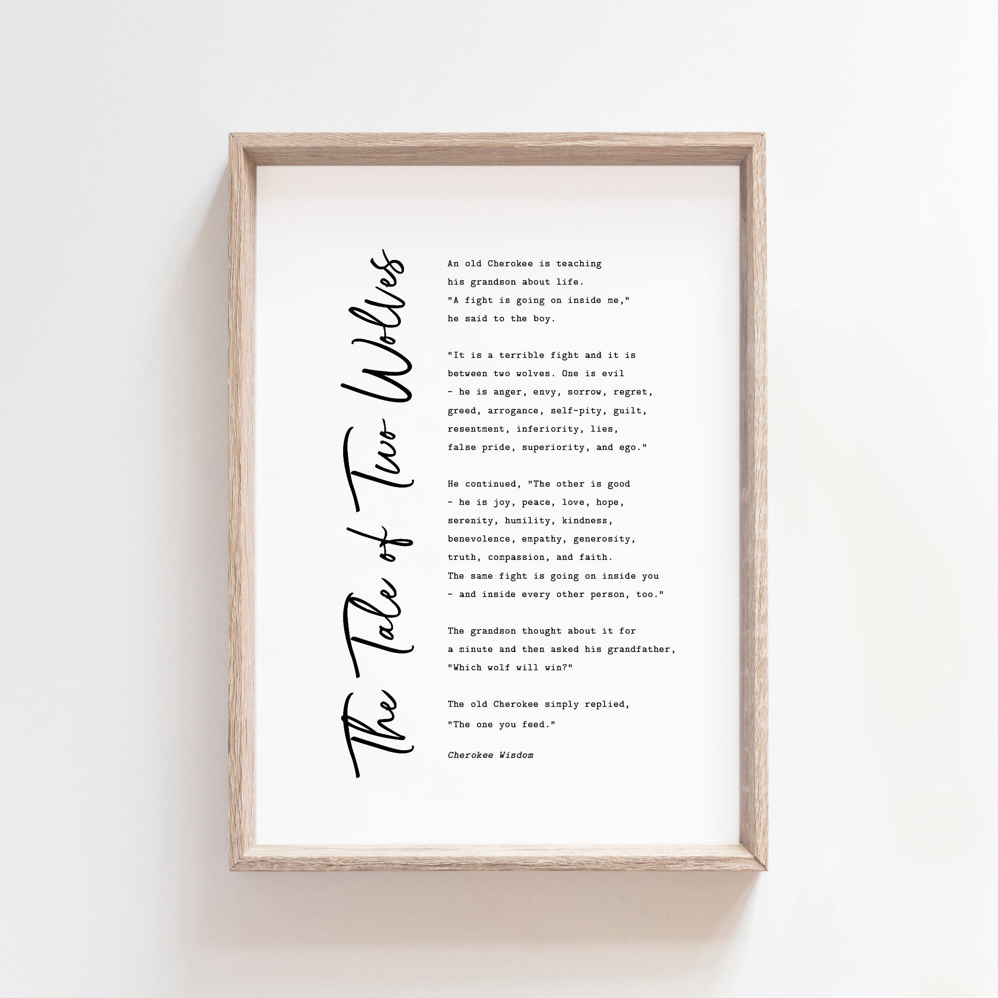 The Tale of Two Wolves Print, Wall Art, Book Page Print, Poem, Native ...