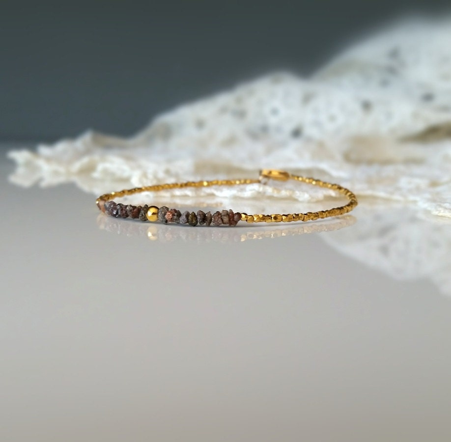 Rare diamant brut de rouge et Bracelet en perles or Vermeil | Etsy