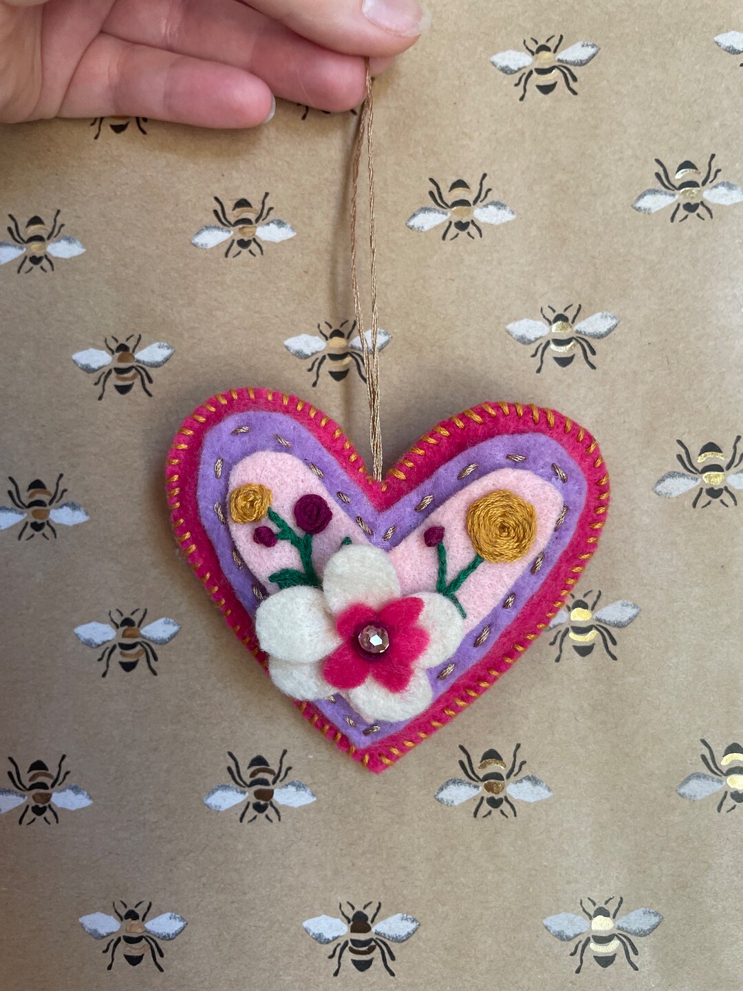 Embroidered Pink Heart Decor - Etsy