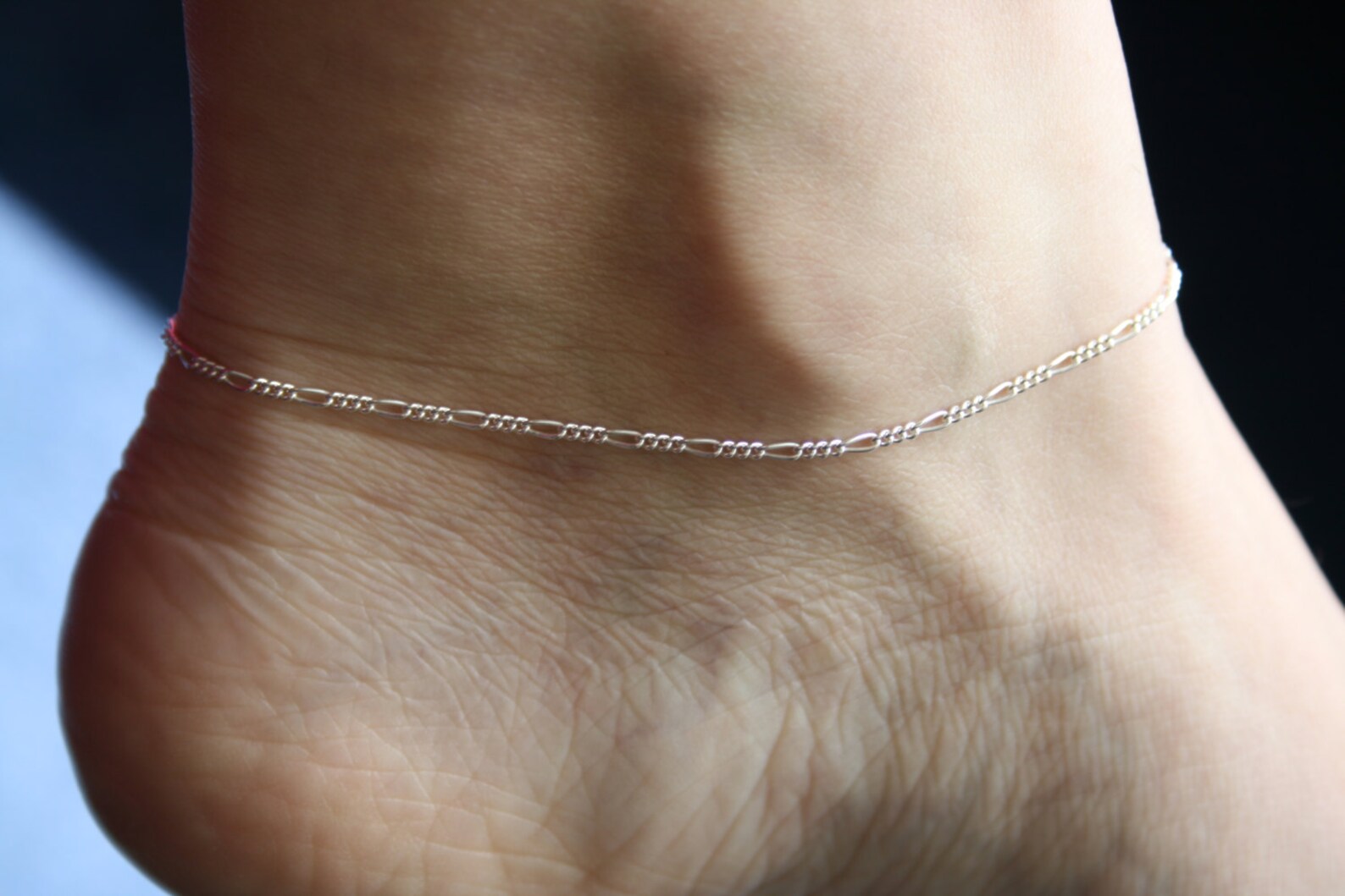 Silver anklet ankle bracelet simple and delicate figaro | Etsy