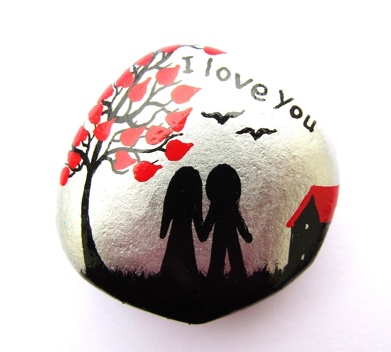 Painted Stone, Love Gift for Him, Anniversary for Her, Romantic Art, I ...