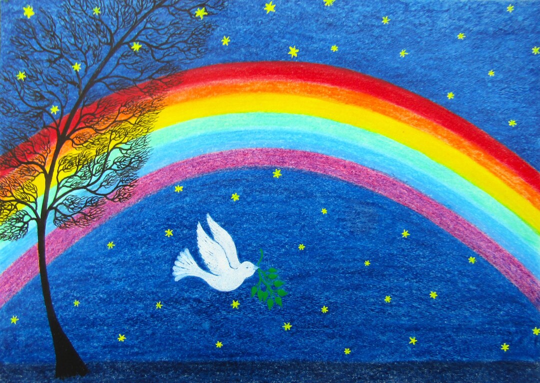 Rainbow Card, Sympathy Dove Card, Stars Tree, Peace Art Card ...