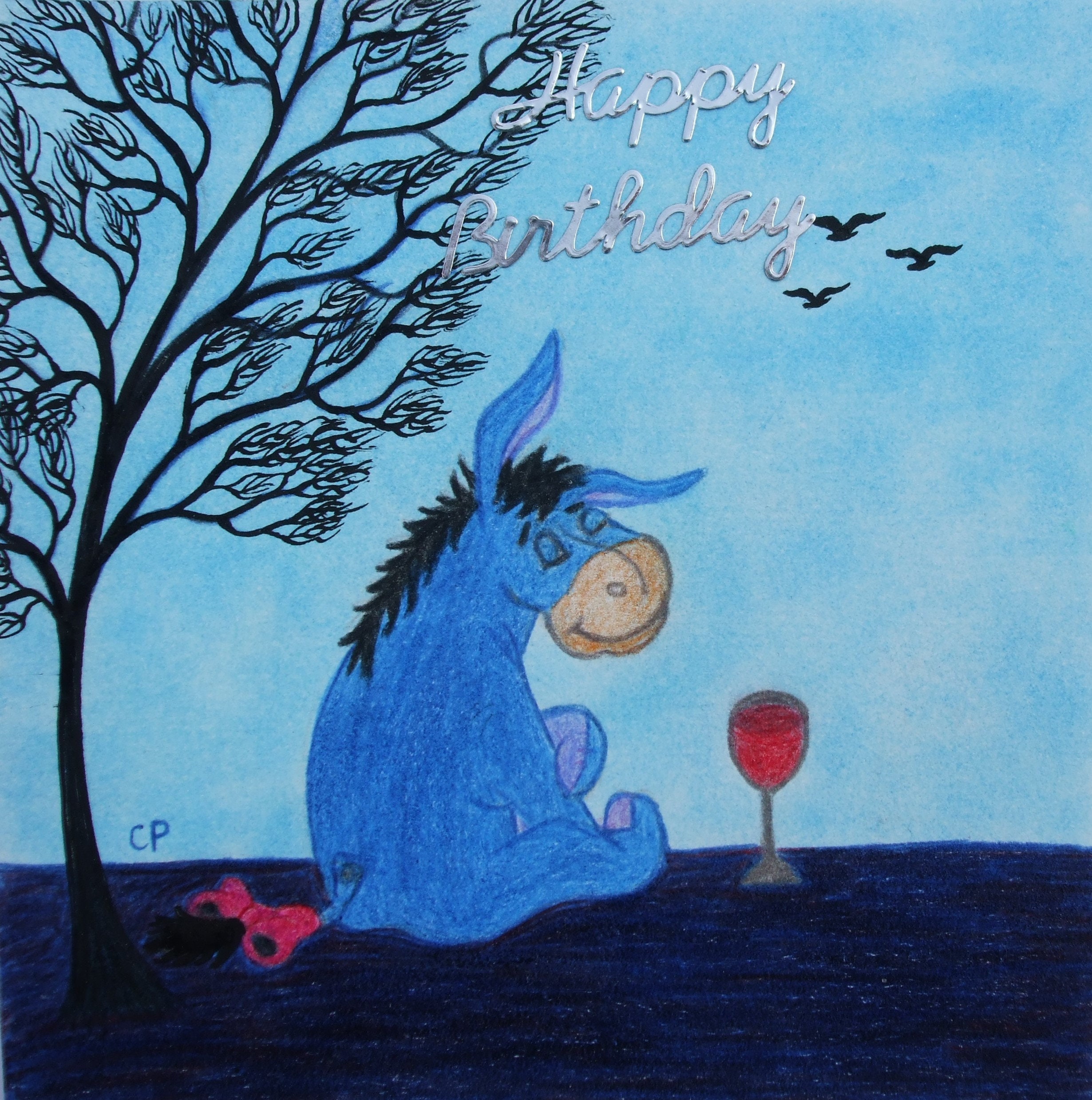 Eeyore Card, Funny Birthday Card, New Years Card, Donkey Wine Card ...
