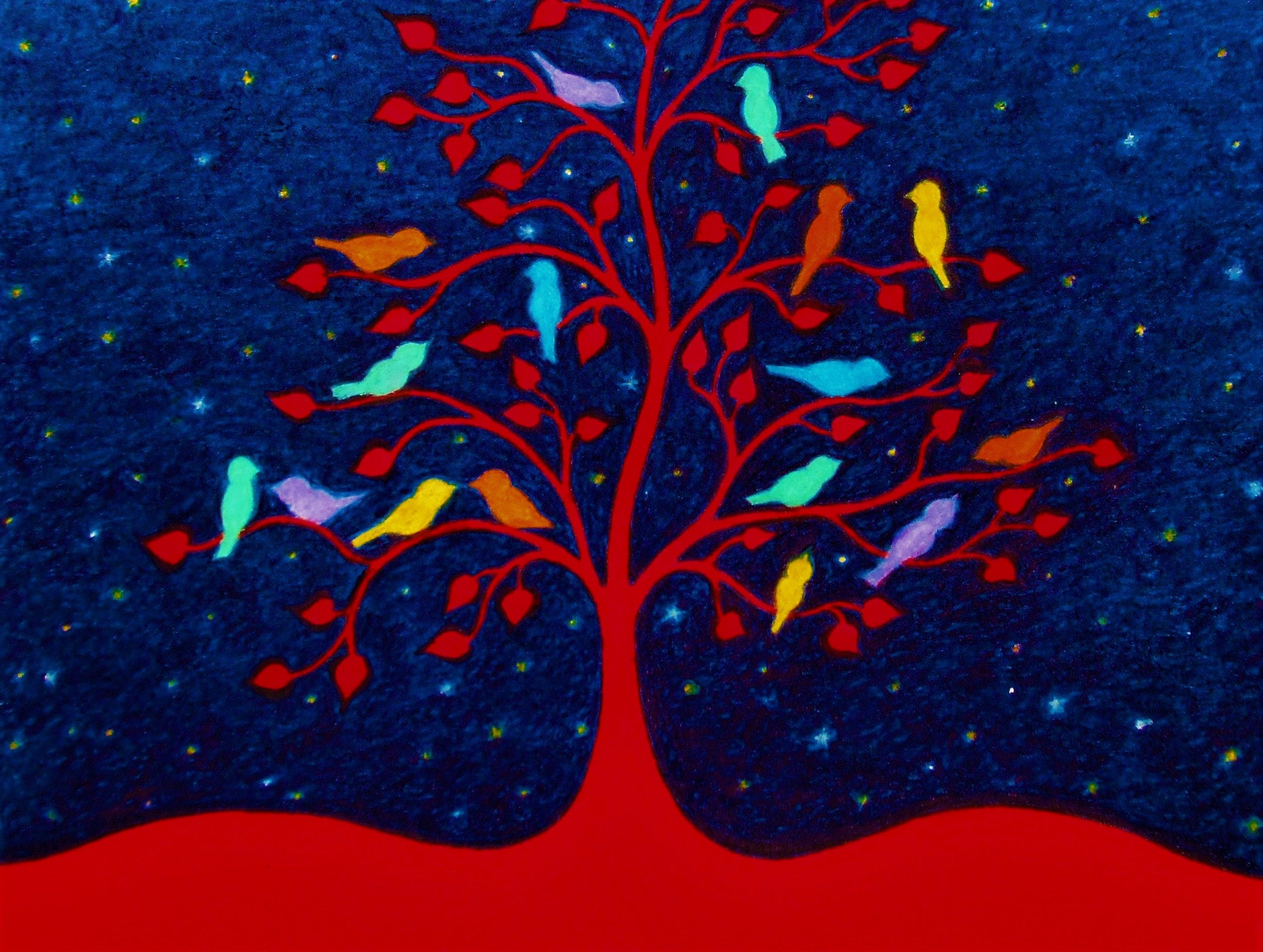 Tree of Life Card, Rainbow Birds Card, Spiritual Card, Blank Tree Card ...