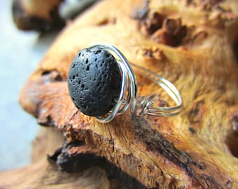 Aromatherapy Ring, Black Lava Rock Stone, Basalt, Diffuser Jewelry ...