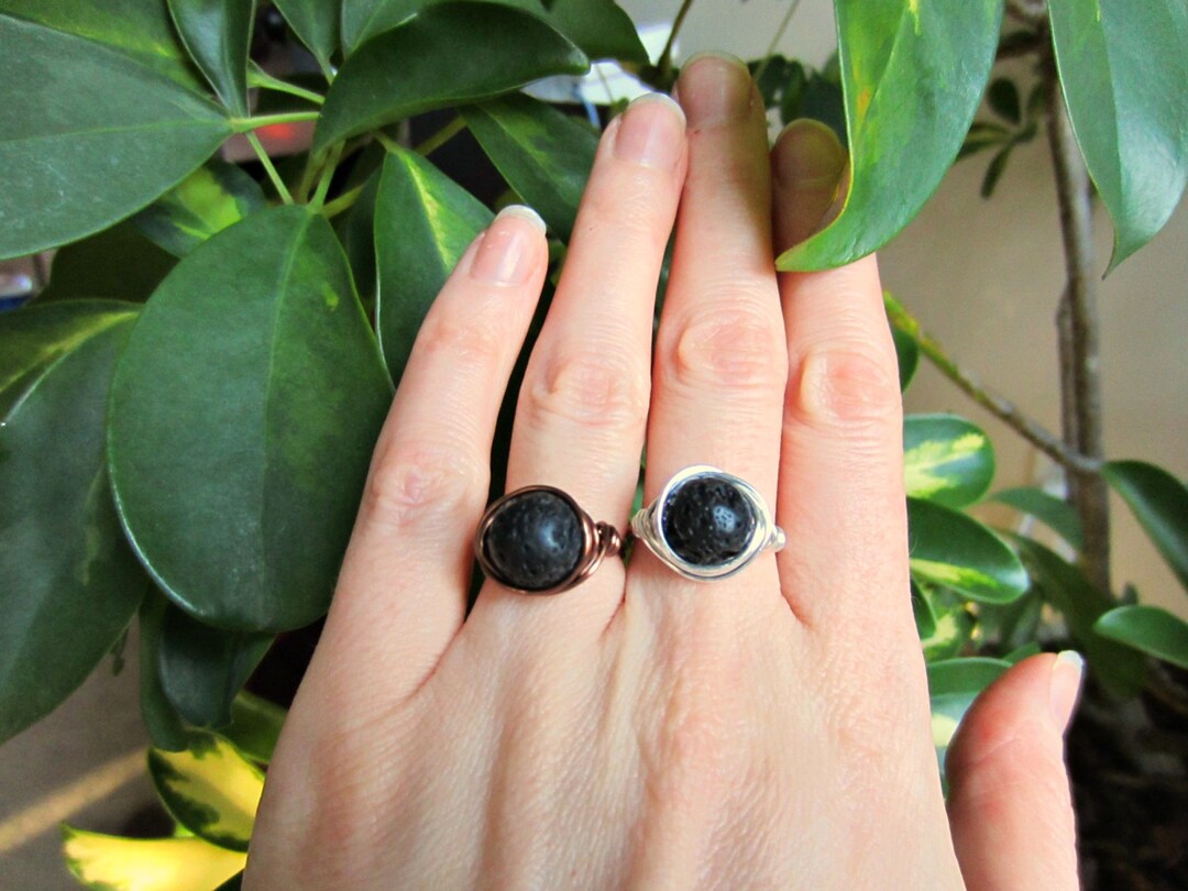 Lava Stone Ring, Aromatherapy Ring, Wire Wrapped Ring, Basalt, Diffuser ...