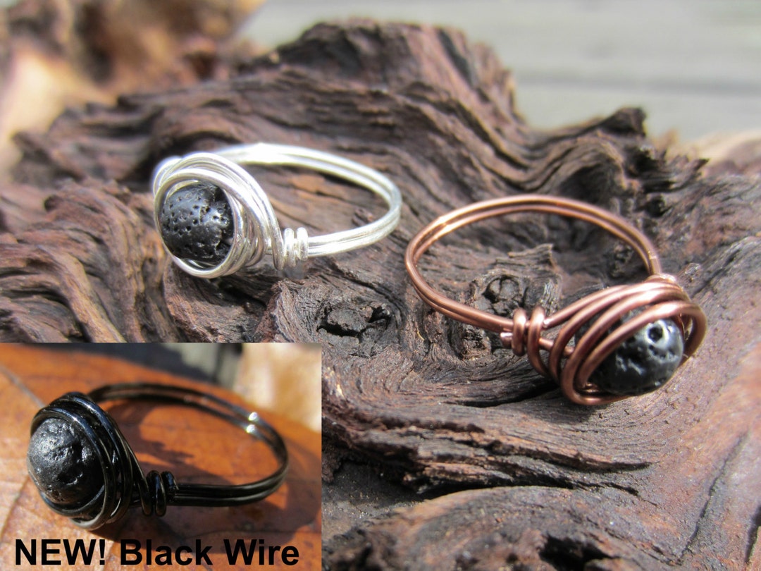 Aromatherapy Ring, Black Lava Rock Stone, Basalt, Diffuser Jewelry ...