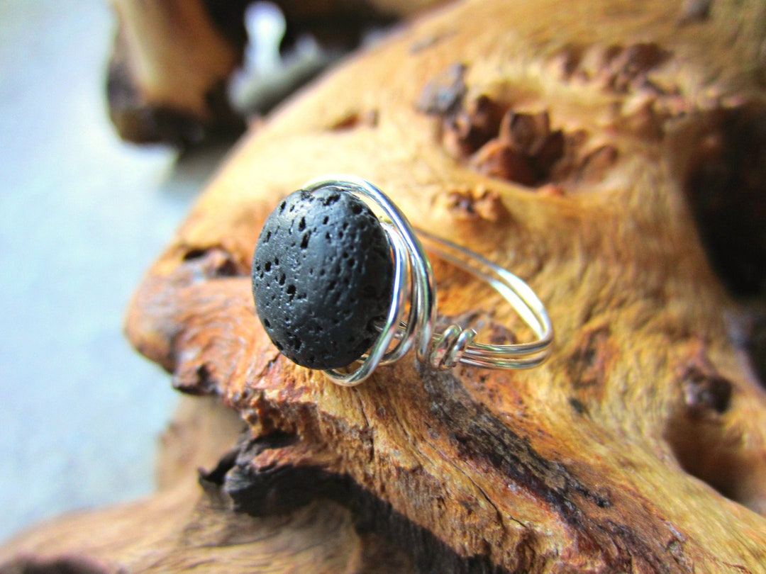 12mm Domed Lava Rock Ring, Aromatherapy Diffuser Jewelry, Wire Wrapped ...