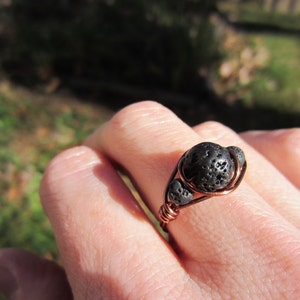 Aromatherapy Ring, Lava Rock Stone, Sterling, Basalt, Diffuser Jewelry, Wire Wrapped Ring ...
