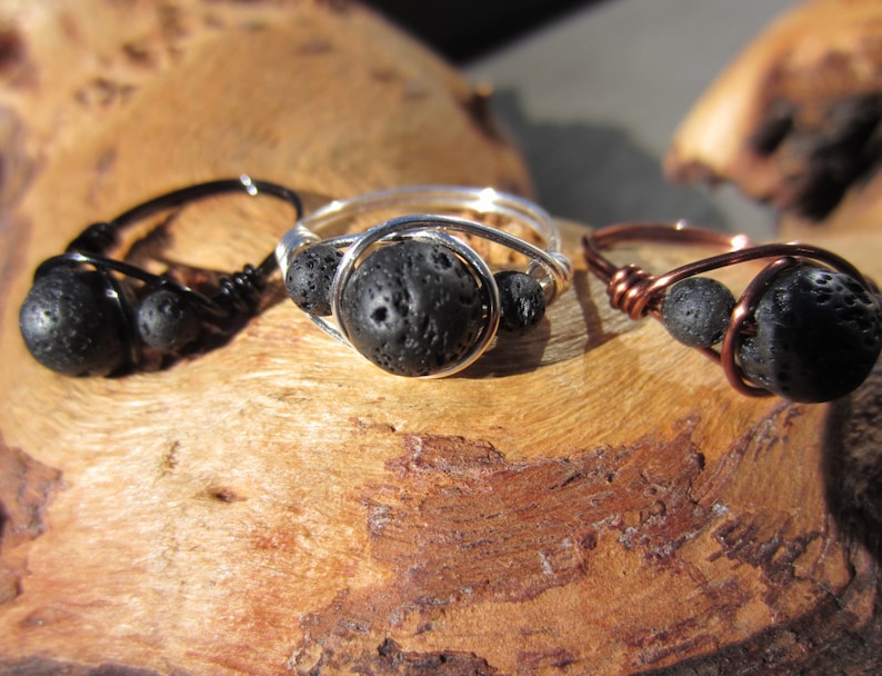 Aromatherapy Ring, Lava Rock Stone, Sterling, Basalt, Diffuser Jewelry ...