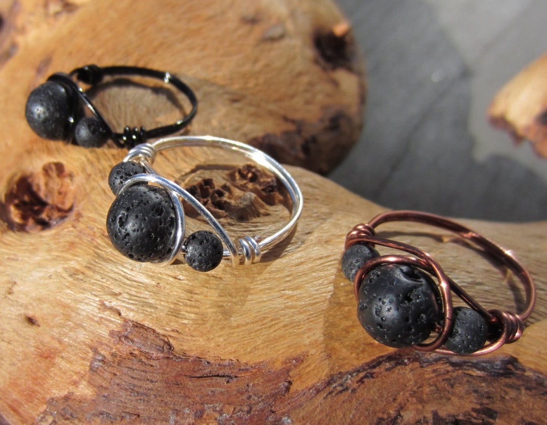 Aromatherapy Ring, Lava Rock Stone, Sterling, Basalt, Diffuser Jewelry ...