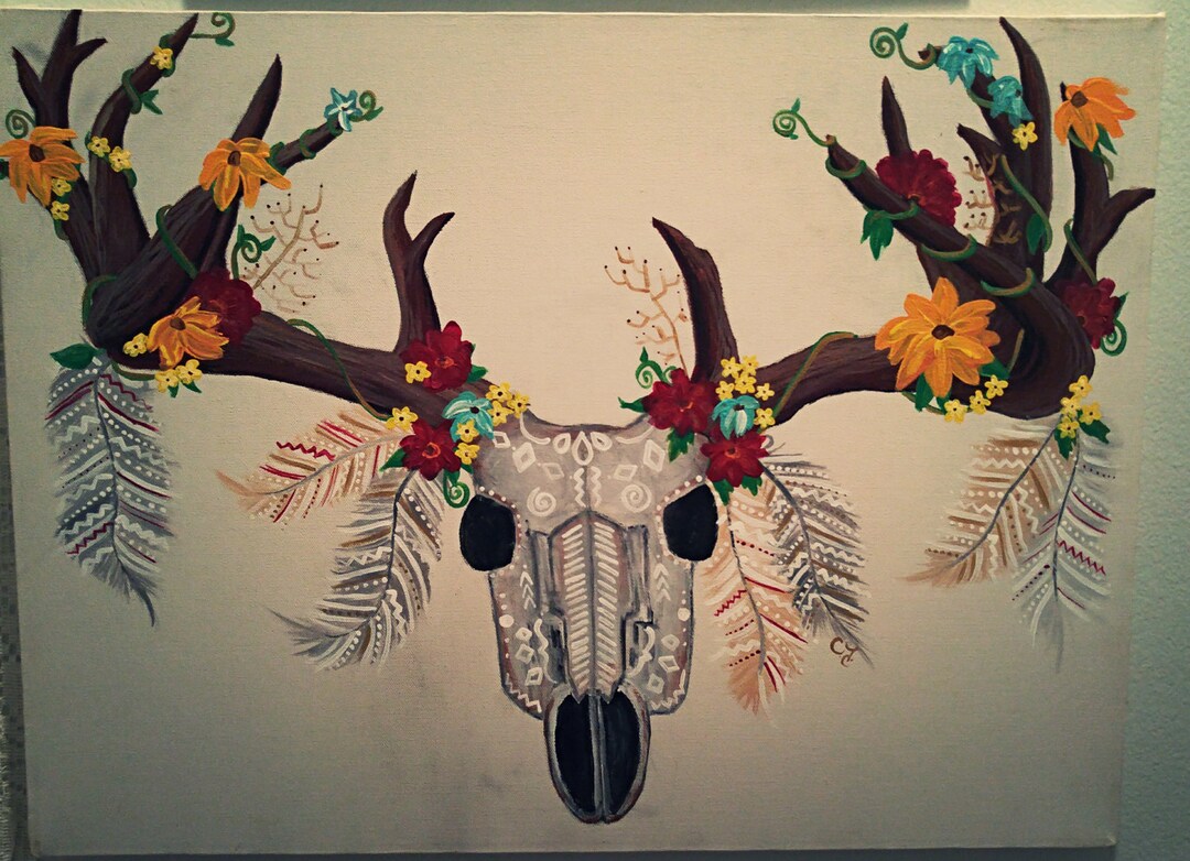 Europian Style, Floral Deer Skull Painting - Etsy